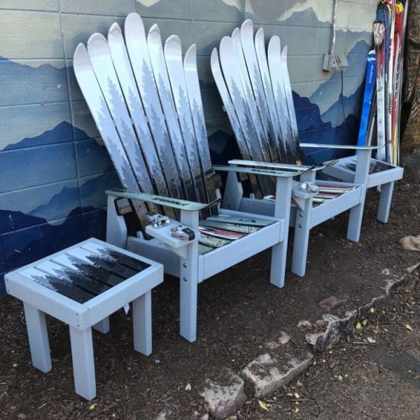 Grey Stain Monochromatic Forest Mural Chairs and Tables - Set of 4 ...