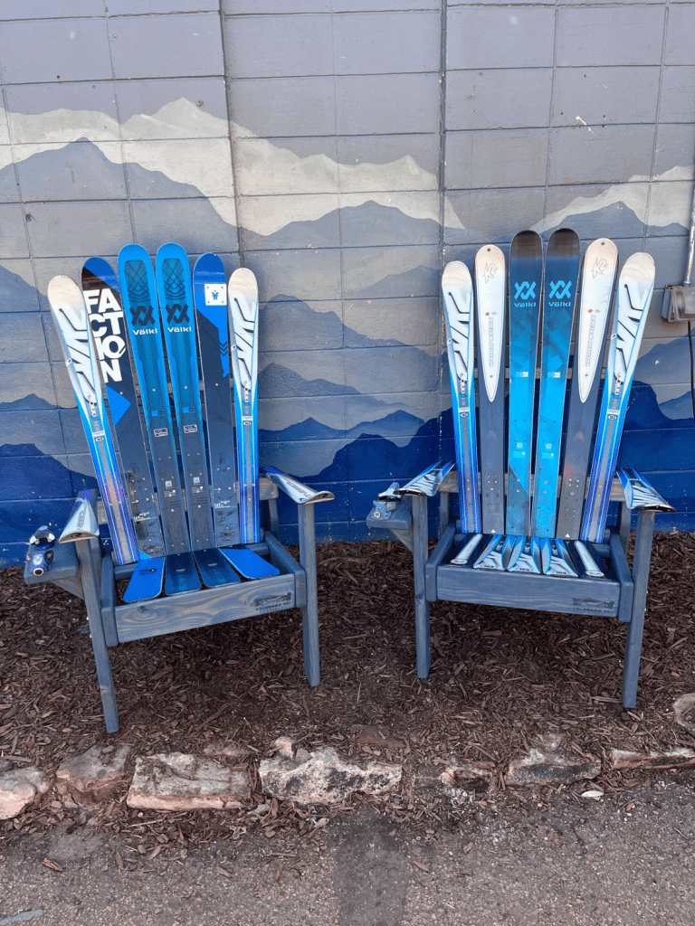 Set of 2 - Blue/Grey Stained Ski Chairs - (You pick ski colors ...