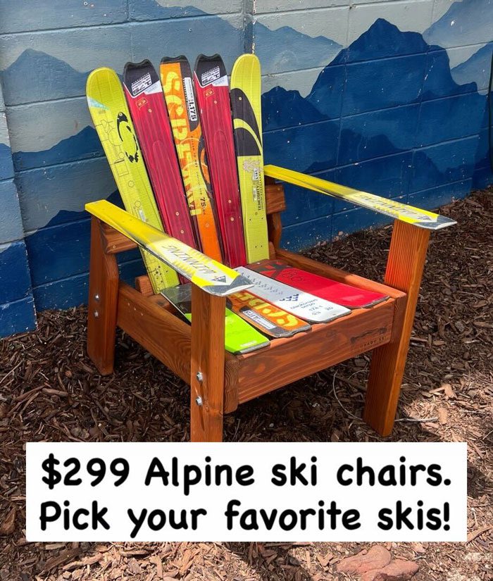 Alpine Ski Chair- Pick ski color & base stain - Colorado Ski Chairs